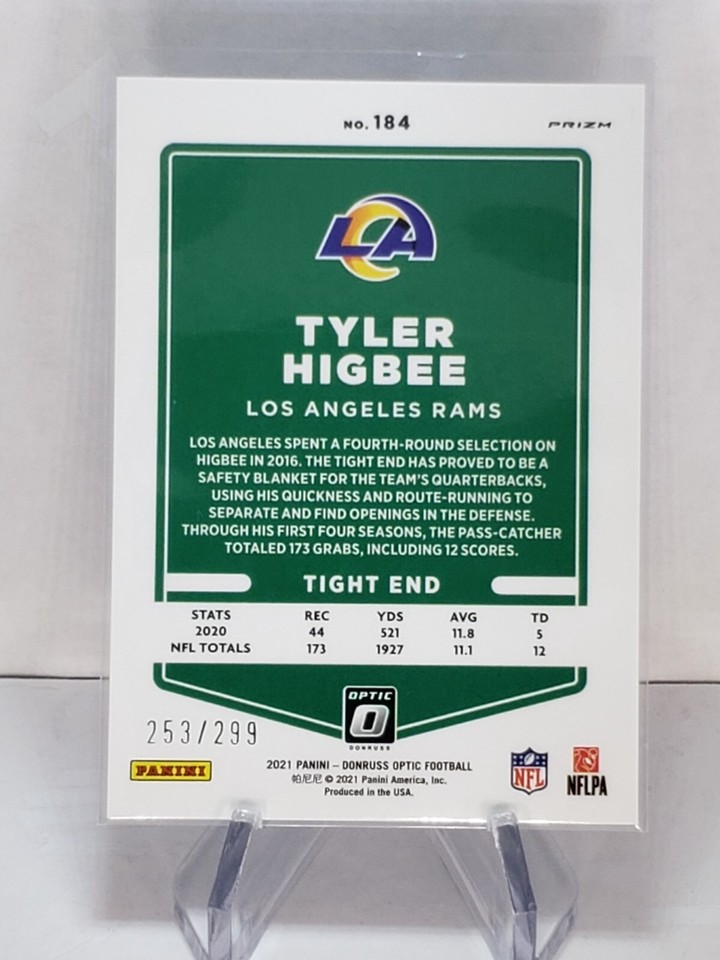 TYLER HIGBEE 2021 Donruss Optic Light Blue Prizm /299 Rams SP | eBay