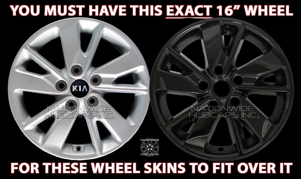 4 for Kia Optima LX 2016 17 2018 16" Black Wheel Skins Hub Caps Alloy ...