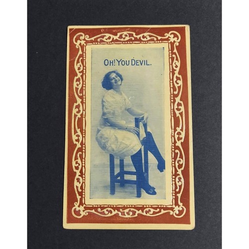 Antique 1912 Postcard Oh! You Devil Risque Lady sitting backwards on ...