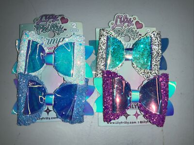 Lot Of 4 NEW Lily Frilly Mermaid Sparkle Girl’s Hair Bows Clips Pink ...
