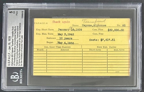 Alphonse AL Capone Scarface Transfer Jail Card US Penitentiary Alcatraz ...