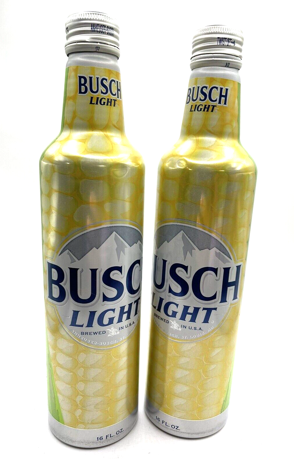 2 BUSCH LIGHT Aluminum Bottles 16oz Beer Can Farmers Corn On The Cob ...