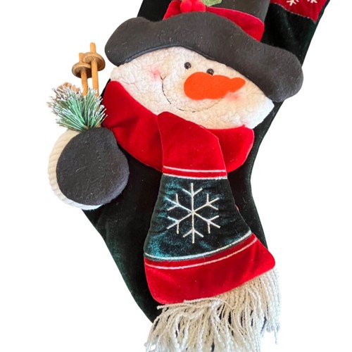 PRIMA CREATIONS VELVET FLEECE SNOWMAN SKI 3D CHRISTMAS STOCKING Set Of ...