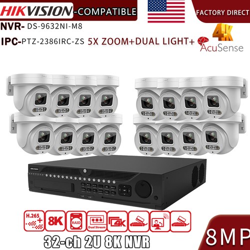 Hikvision 32ch 8K 32MP NVR CCTV System 8MP PTZ 5X Zoom Colorvu IR IP ...