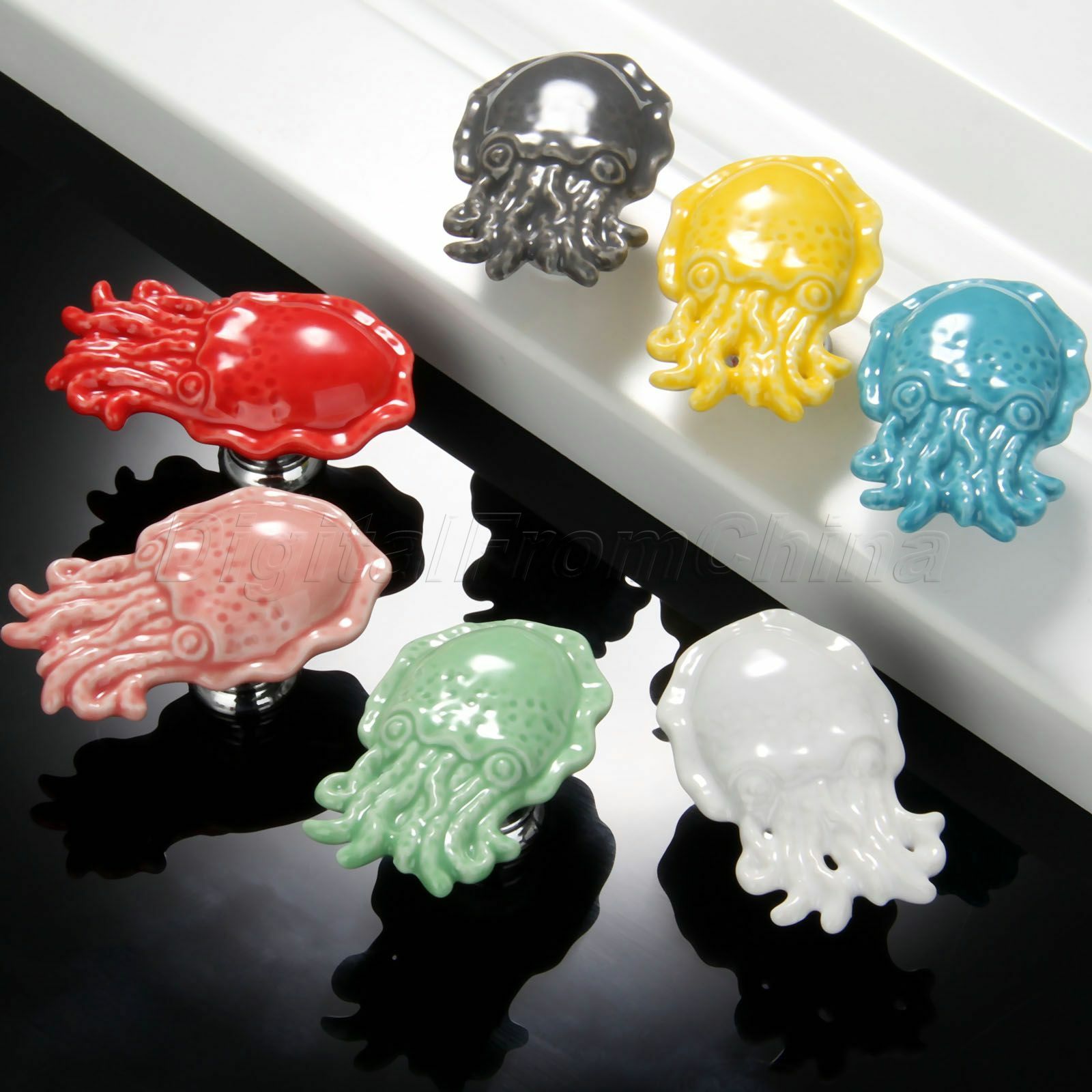 53*32*24mm Octopus Design Knobs Cabinet Wardrobe Ceramic Door Handles 7 ...