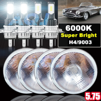 5-3/4" Stock Style Clear Glass Headlight 6000k LED H4 Light Bulb ...