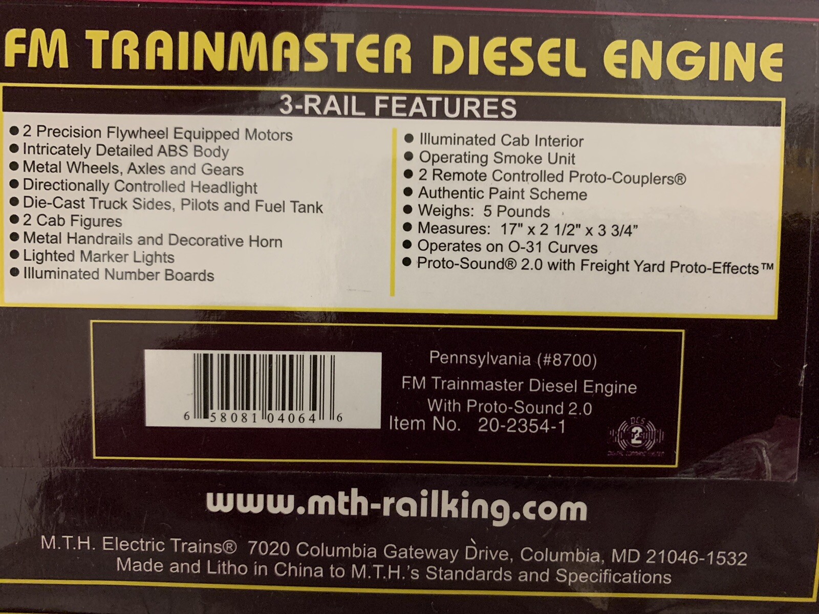 MTH PREMIER CANADIAN PACIFIC FM TRAINMASTER DIESEL ENGINE W/ PS2! O ...