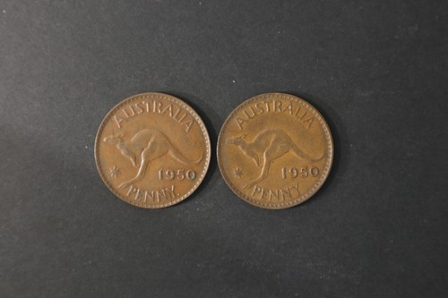 AUSTRALIA 1950 PERTH/MELBOURNE PENNY COIN KGVI - X2 VINTAGE COINS SET ...