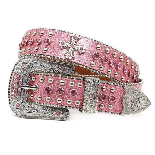 Womens Y2K Rhinestone Premium Pink Belt Ladies Fashion Accessory | eBay