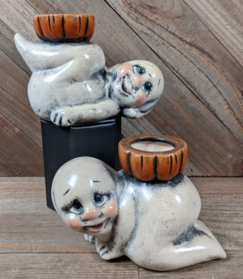 Vintage Halloween Ceramic Ghost Candle Holders | eBay