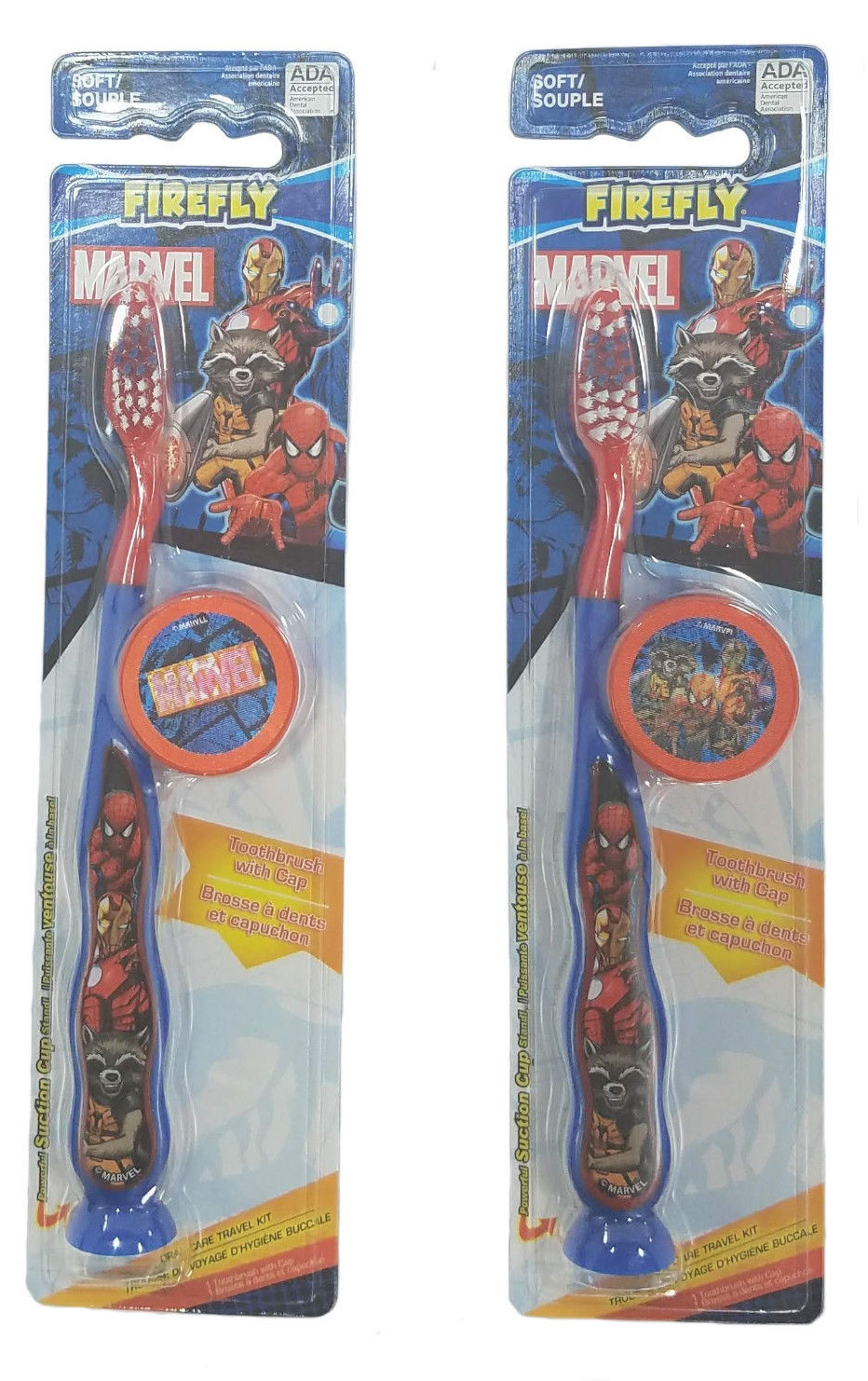 Marvel Heroes Toothbrush With Cap Soft Blue Suction Cup Base Set of 2 ...