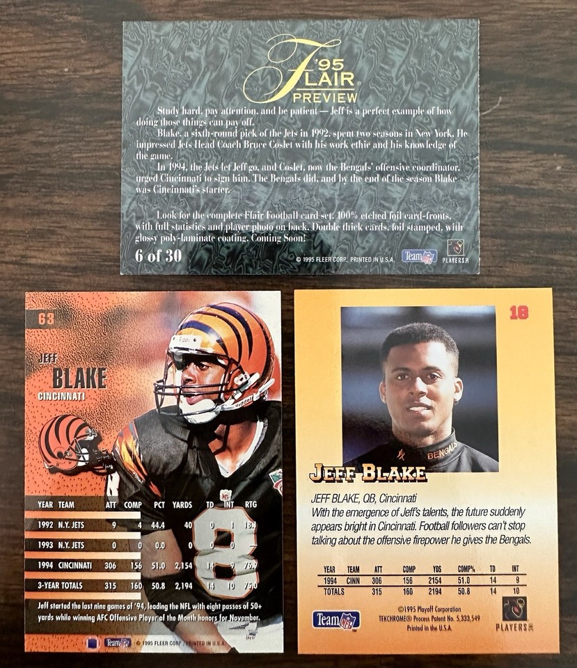 Jeff Blake Rookie Card Lot Of 3 Cards Cincinnati Bengals | eBay