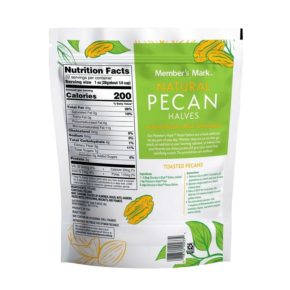 2 PACK - Member's Mark Natural Pecan Halves 2 lbs (Total 4 lbs) FRESH ...