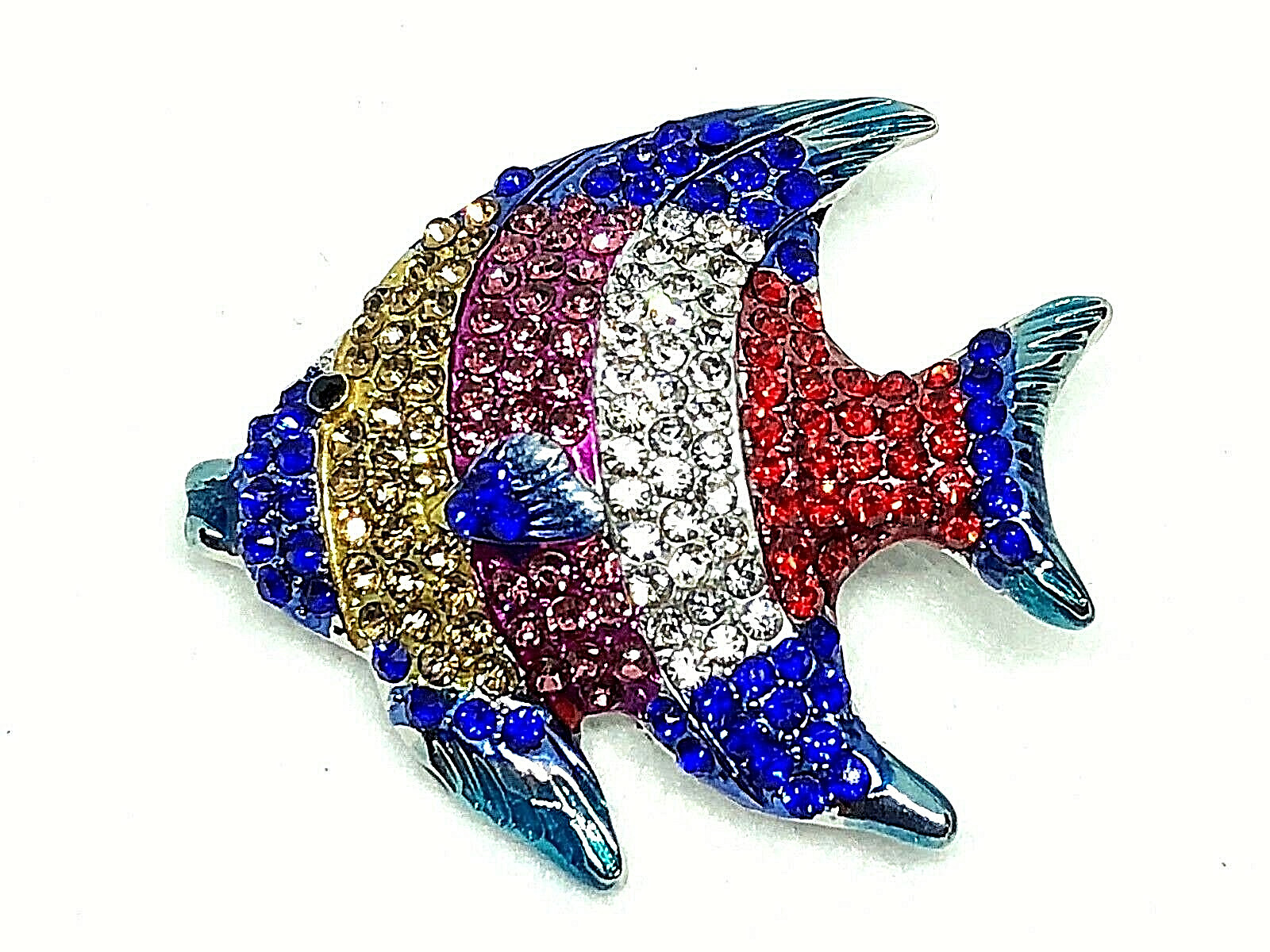 Angel Fish brooch blue gold pink clear red rhinestones pin fun novelty ...