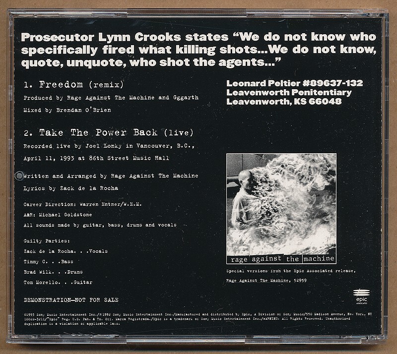 Rage Against the Machine - Freedom ULTRA RARE promo CD single w/ live ...