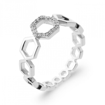 Bague Forme géométrique Hexagone zirconium argent 925/000 rhodié ...