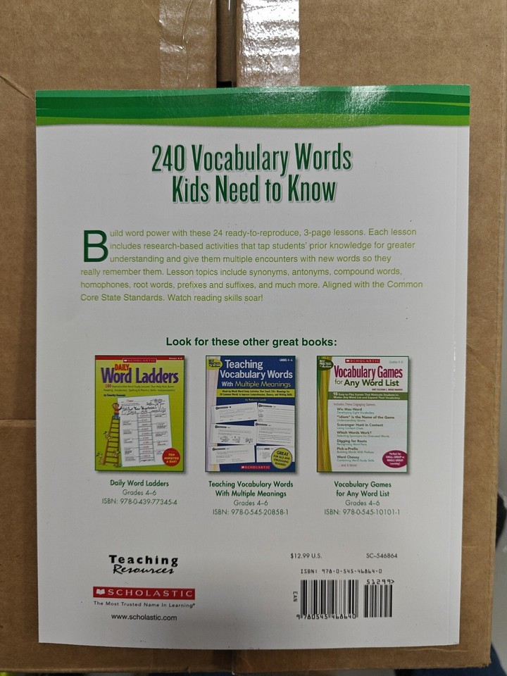 240 Vocabulary Words Kids Need to Know: Grade 4: 24 Ready-to-Reproduce ...