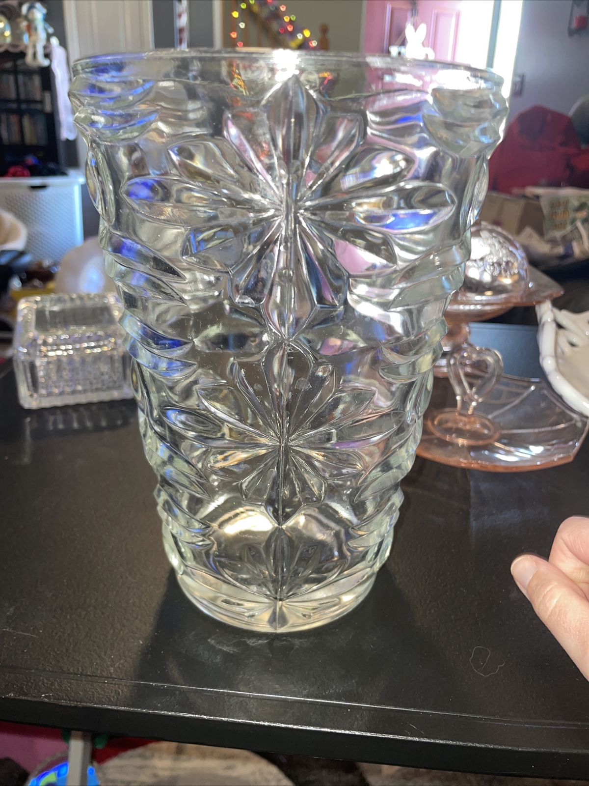 Vintage Crystal vase Large Heavy Vase 8 in tall, made in Italy and star ...