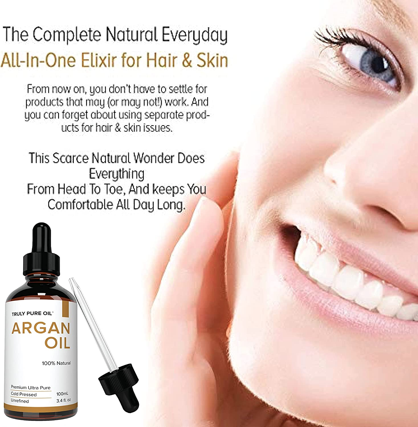 Truly Pure Oil Argan Oil for Hair, Skin, Face and Nails, 100% Natural ...