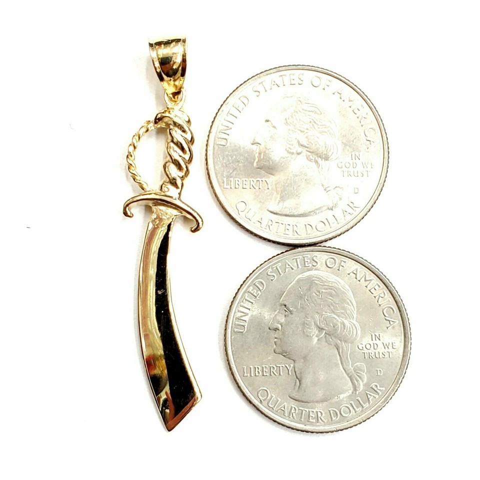 New 14k yellow Gold solid sword Machete Pendant charm gift fine jewelry ...