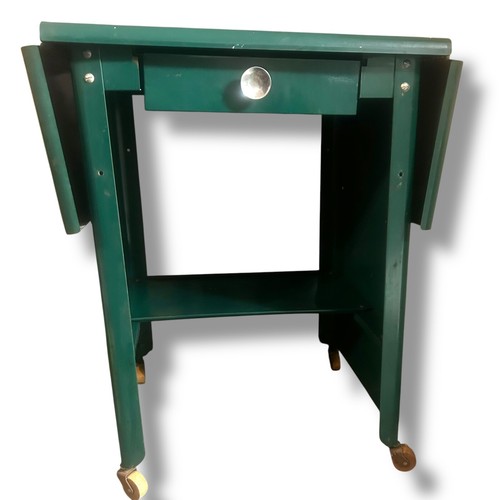 VTG Metal Drop-Leaf Typewriter Table Stand Wheels MCM Green | eBay