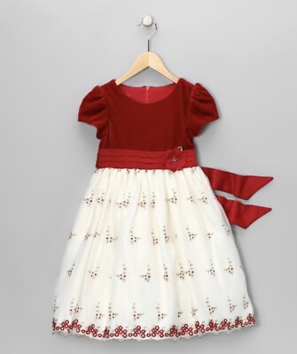 Cinderella Red Velvet Midi Dress Embroidered Holly Holiday Party Girls ...