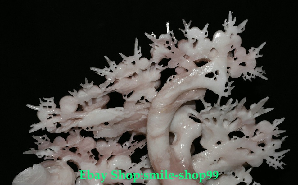 17.7"China Natural Pink Xiu Jade Fengshui Plum Blossom Flower Magpie ...