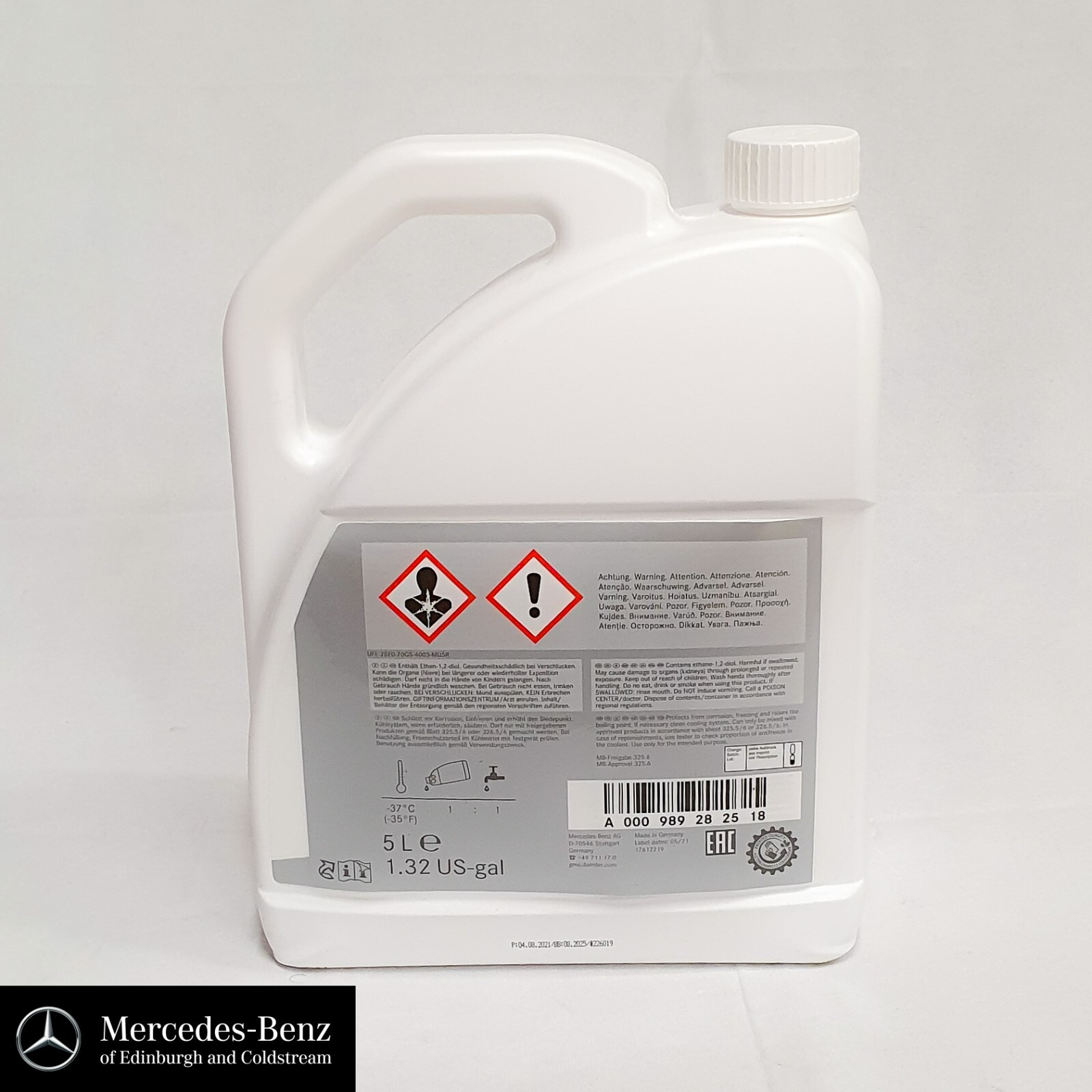 Genuine Mercedes-Benz Antifreeze Coolant MB325.6 5 Litre A000989180811 ...
