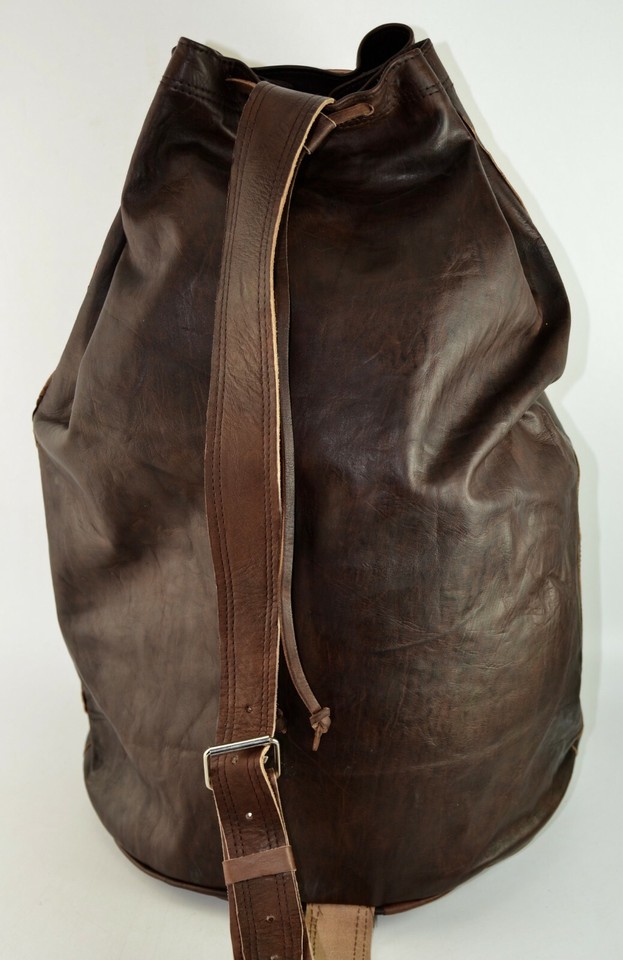 Organic Leather Drawstring Bucket Duffel Bag Backpack Rucksack Moroccan ...