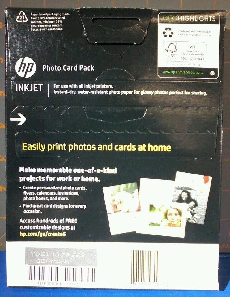 New HP PHOTO CARD PACK 15 Sheet Glossy Paper Envelopes Family Picture ...