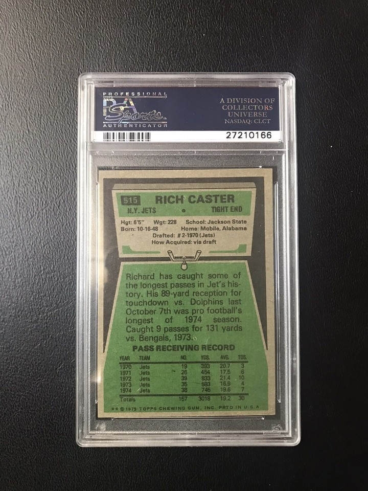 1975 RICHARD CASTER #515 Topps Football Card Graded PSA 6 New York Jets ...