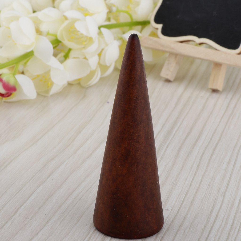 Geometric Wooden Cone Shape Brown Solid Wood Ring Display Rack Showcase ...