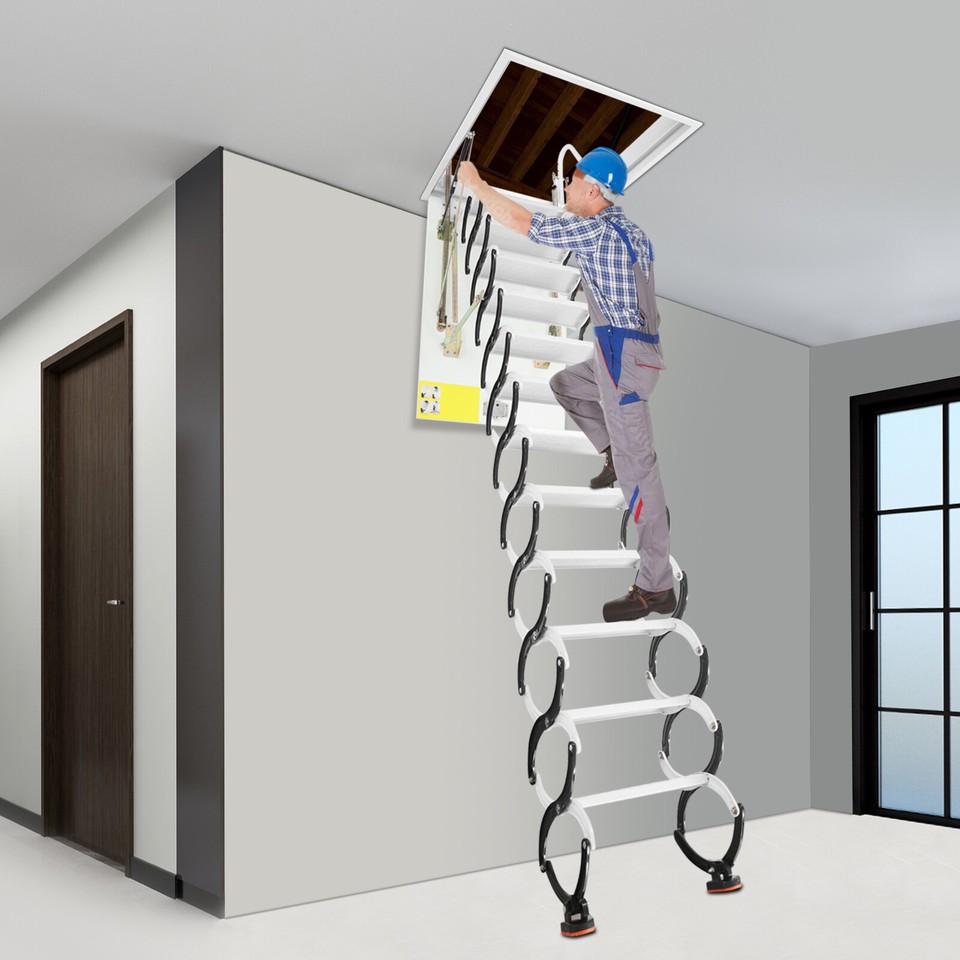 Pull Down Ceiling Ladder Stairs 10.17 ft Hidden Folding Attic Ladder 12 ...