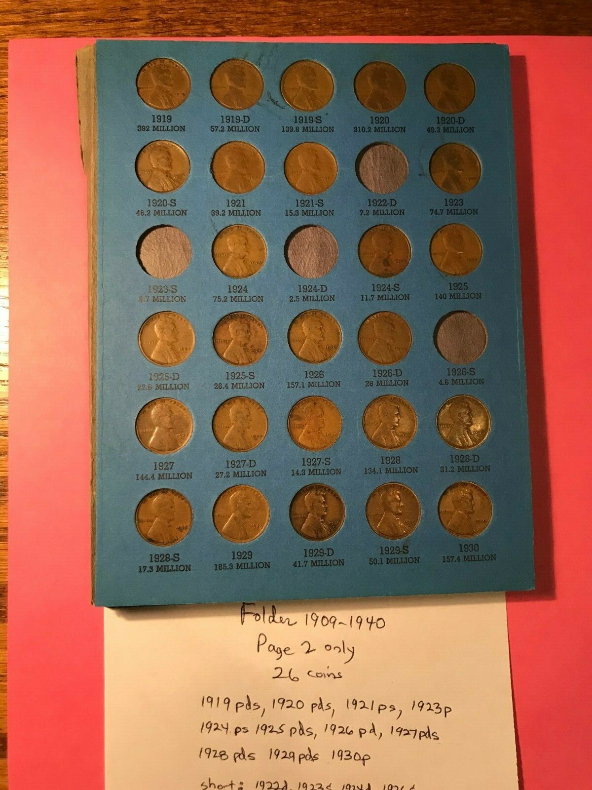1919 1930 26 coin Lincoln Penny Page 2 of Whitman 9004 Folder 21S 24S ...