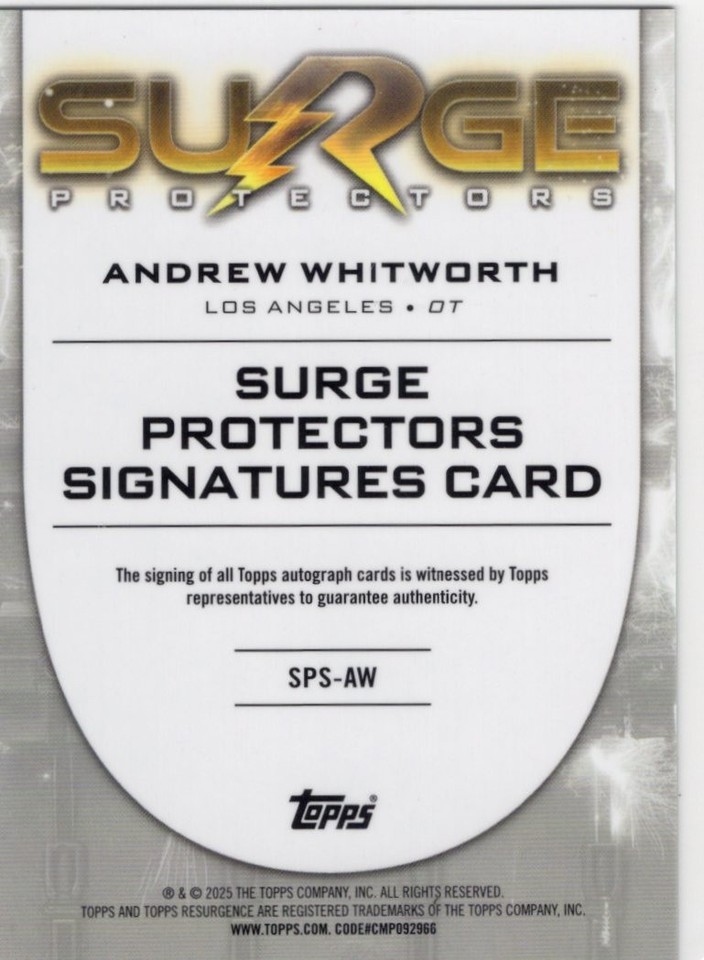 2024 Topps Resurgence Andrew Whitworth Surge Protectors #SPS-AW Auto #9 ...