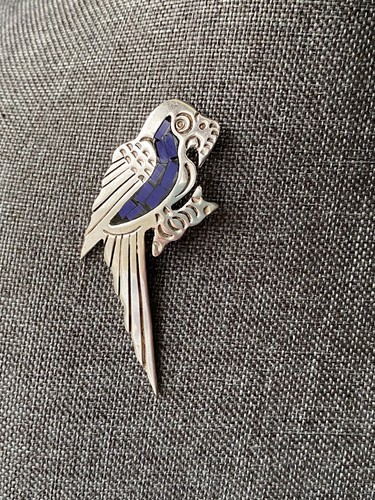 Pin - Parrot Pin with Inlaid Blue Stones .925 Silver 2 3/4" PIn25 | eBay