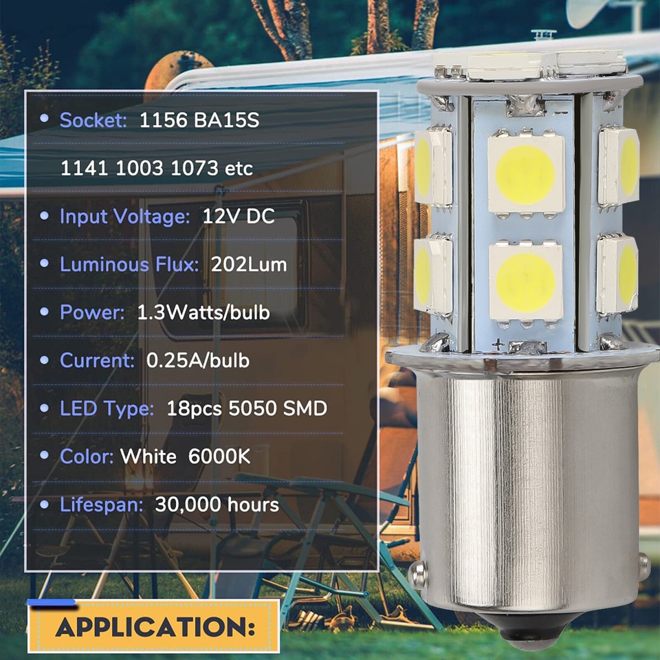 Lot Super LED 1156 1141 13-SMD RV Camper Trailer Interior Light Bulbs ...