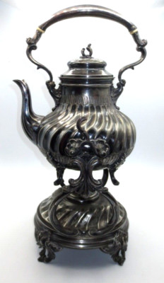 ANTIQUE VICTOR SAGLIER ART NOUVEAU COFFEE POT on WARMING STAND (Late ...