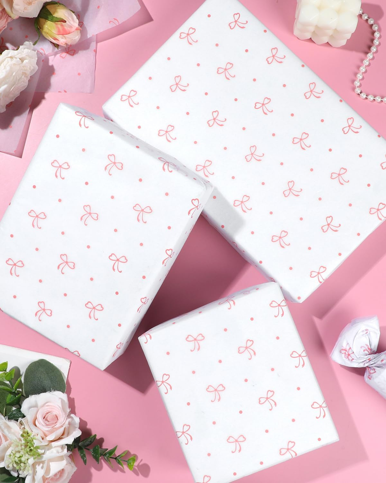 100 Sheet Pink Bow Wrapping Paper Sweet Pink Bow Tissue Paper Bow ...