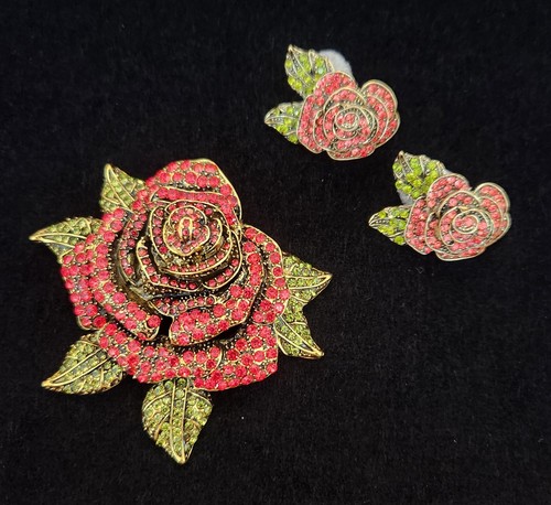 Heidi Daus Inspired Red Rose Brooch And Earring Set | eBay