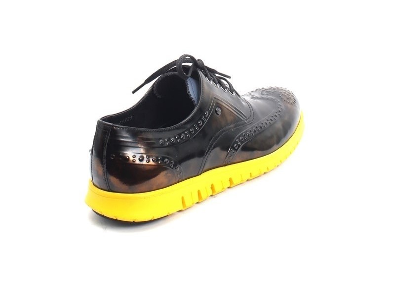 ROBERTO SERPENTINI 23909 Black / Navy / Yellow Leather Lace-Up Shoes 43 ...