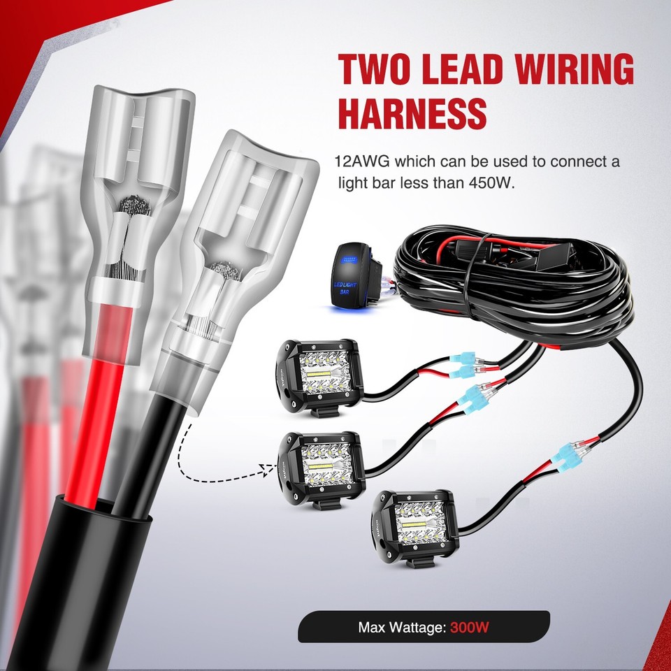 Nilight 12AWG LED Light Bar Wiring Harness Kit 12V On Off 5Pin Rocker ...