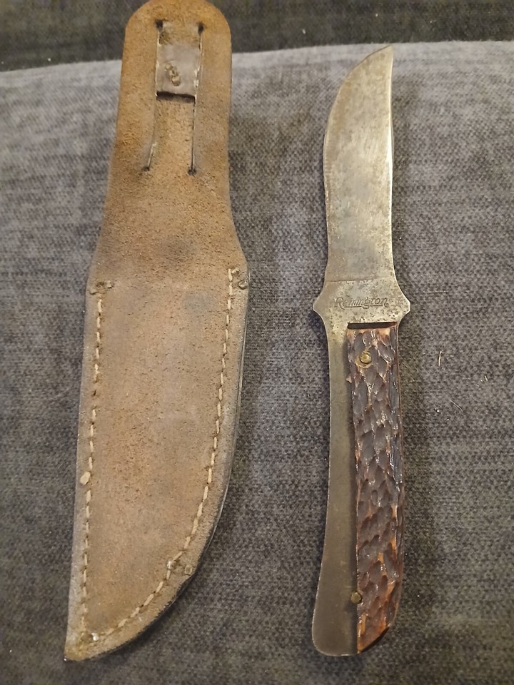 Remington RH-4 Made In USA Jigged Bone Hunting Knife, Sheath, 1924-1933 ...