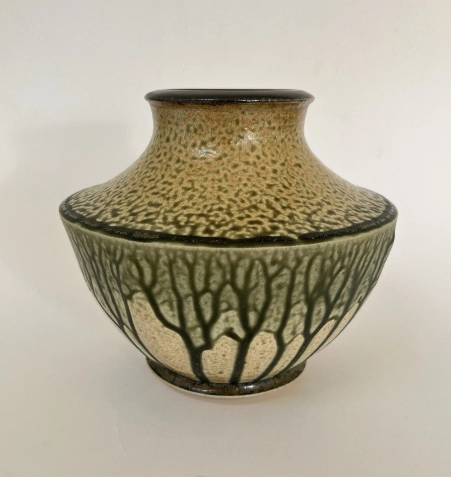 Vintage Frank Stofan Tree Pottery Vase Green Ash Drip Glaze ~ Signed | eBay