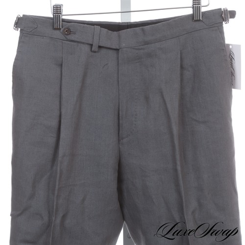 Anglo Italian Made in Italy 100% Linen Smoke Grey Side Tab Pleated ...