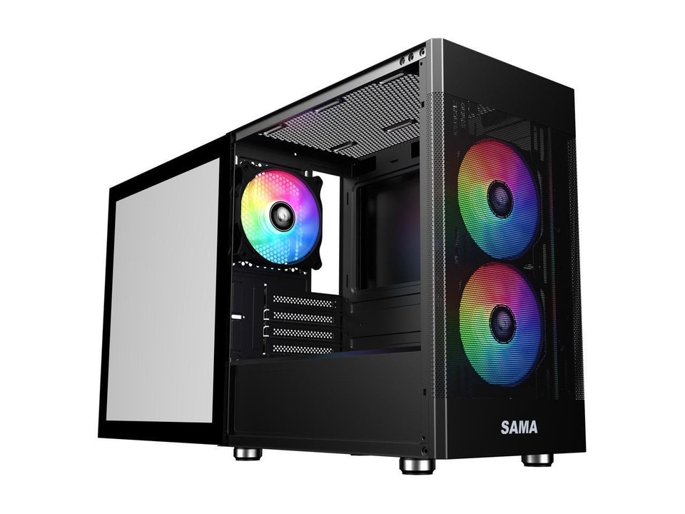 Sama ARGB Q5 Black Micro ATX Tower Gaming Computer Case, 3x120mm ARGB ...