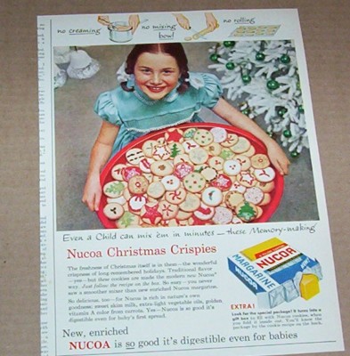 1954 print ad - Nucoa margarine CUTE little girl Christmas cookies ...