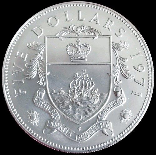 Unc. 1971 Bahama Islands Five Dollars Sterling Silver Sail Ship Coin $5 ...