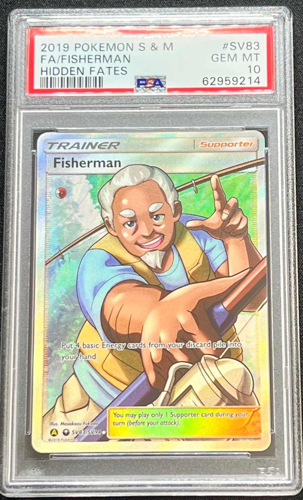 2019 Pokemon S&M Hidden Fates Fisherman Full Art Trainer SV83 Gem Mint ...