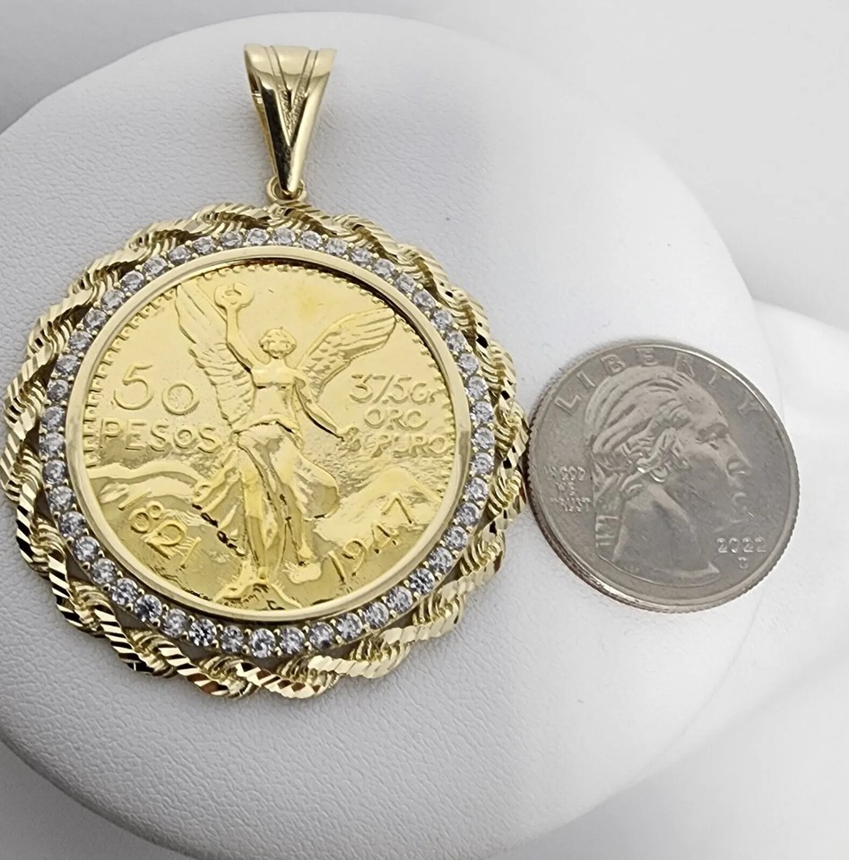 New 14k solid gold color 50 pesos Rope Coin Bezel Frame pendant | eBay
